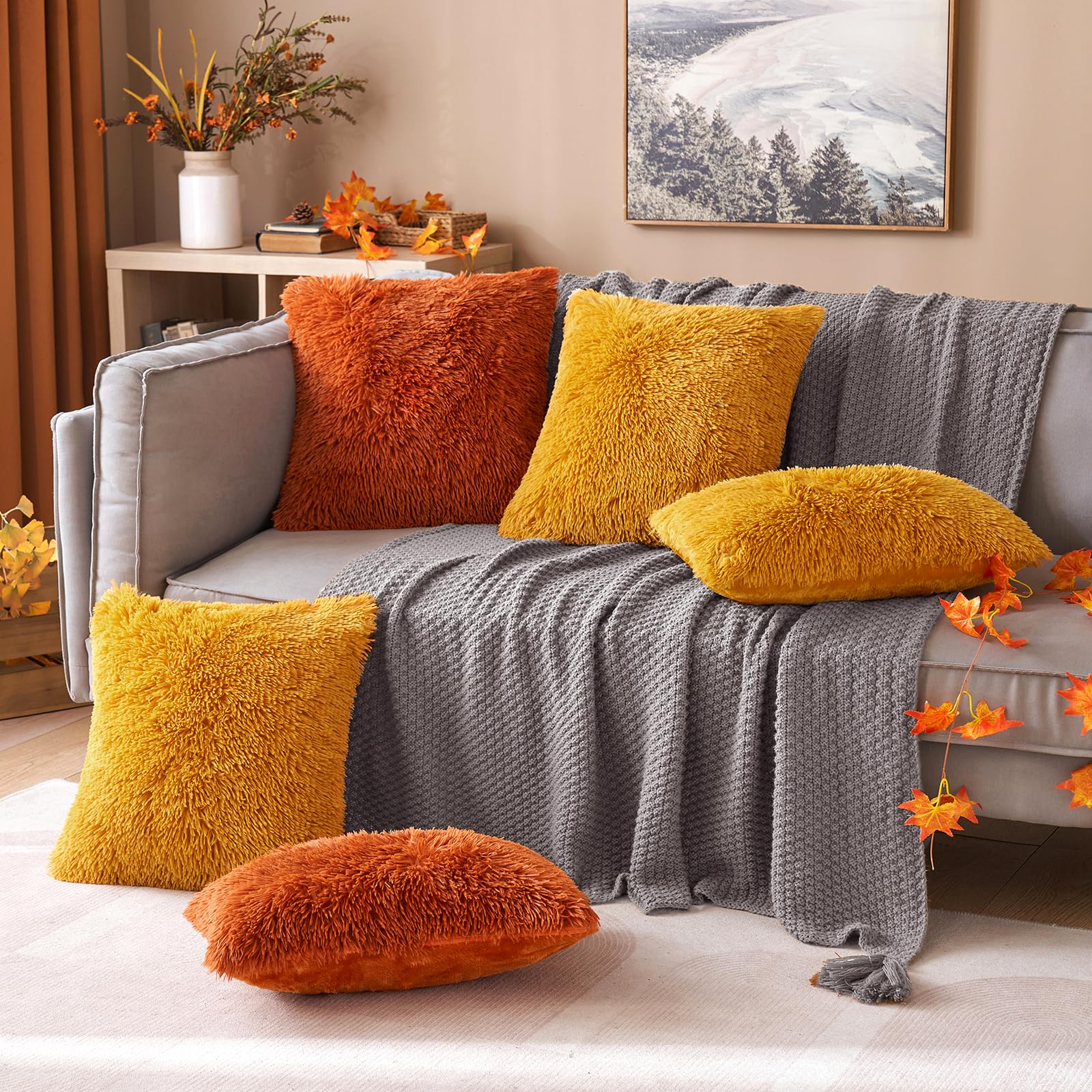 MIULEE Pack of 2 Luxury Faux Fur Throw Pillow Covers Deluxe Winter Decorative Plush Pillow Case Cushion Cover Shell for Sofa Bedroom Car 18x18 Inch Burnt Orange