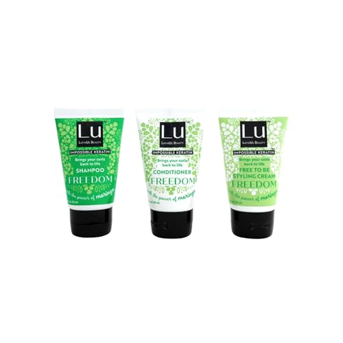 LATINUS BEAUTY FREEDOM Travel Size Collection: Impossible Keratin Anti-Frizz Shampoo + Conditioner + Styling Cream for Curly, Wavy Hair (1 oz bottles)