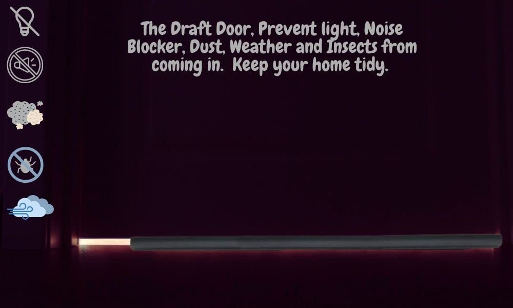 Draft Stoppers, Door Draft Stopper for Bottom of Door, Under The Door Noise Stopper, Soundproof, Lightproof, Weather Stripping Seal for Door and Window. Multi- Purpose Use. 37 Inch in (Black).