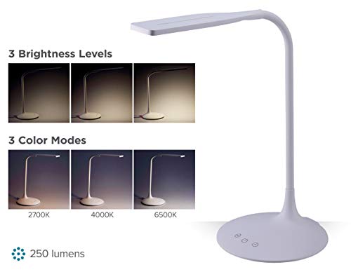 BLACK+DECKER VLED1819-BD Battery LED Desk Lamp, Dimmable with Adjustable Color Temperature, 4 Hour Battery Life, Rechargeable, Eco Friendly, White