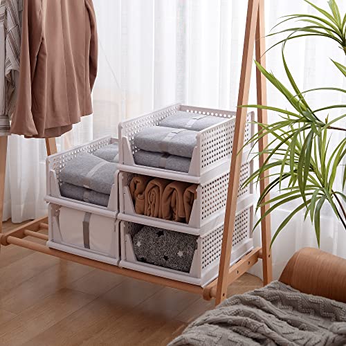 WDPUCHU Stackable Plastic Storage Basket-Foldable Closet Organizers and Storage Bins - Drawer Shelf Storage Container for Wardrobe Cupboard Kitchen Bathroom Office (White Small-4 Pack)