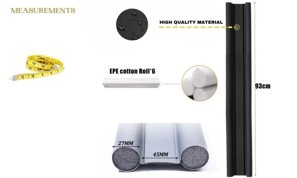 Draft Stoppers, Door Draft Stopper for Bottom of Door, Under The Door Noise Stopper, Soundproof, Lightproof, Weather Stripping Seal for Door and Window. Multi- Purpose Use. 37 Inch in (Black).