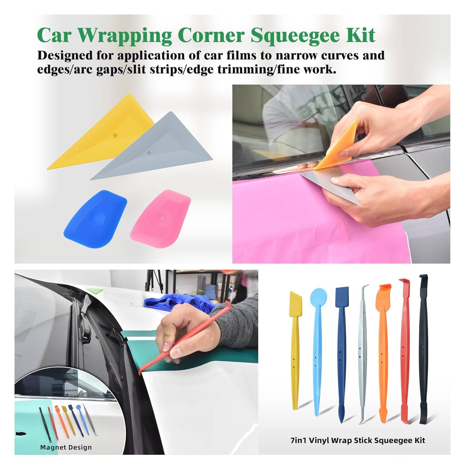REEVAA Professional Vinyl Wrap & Window Tint Tools, 48PCS Tools Kit, Windshield & Magnet Micro Squeegee Kit