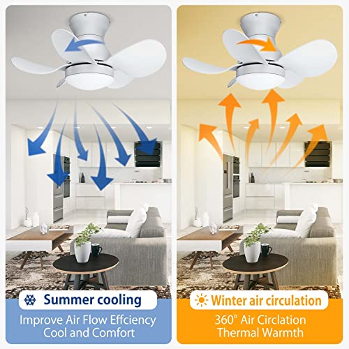 Regair Ceiling Fans with Lights, DC Motor 22 inch Flush Mount Ceiling Fans with Lights and Remote Control, Reversible Blades Small White Quiet low profile Ceiling Fan