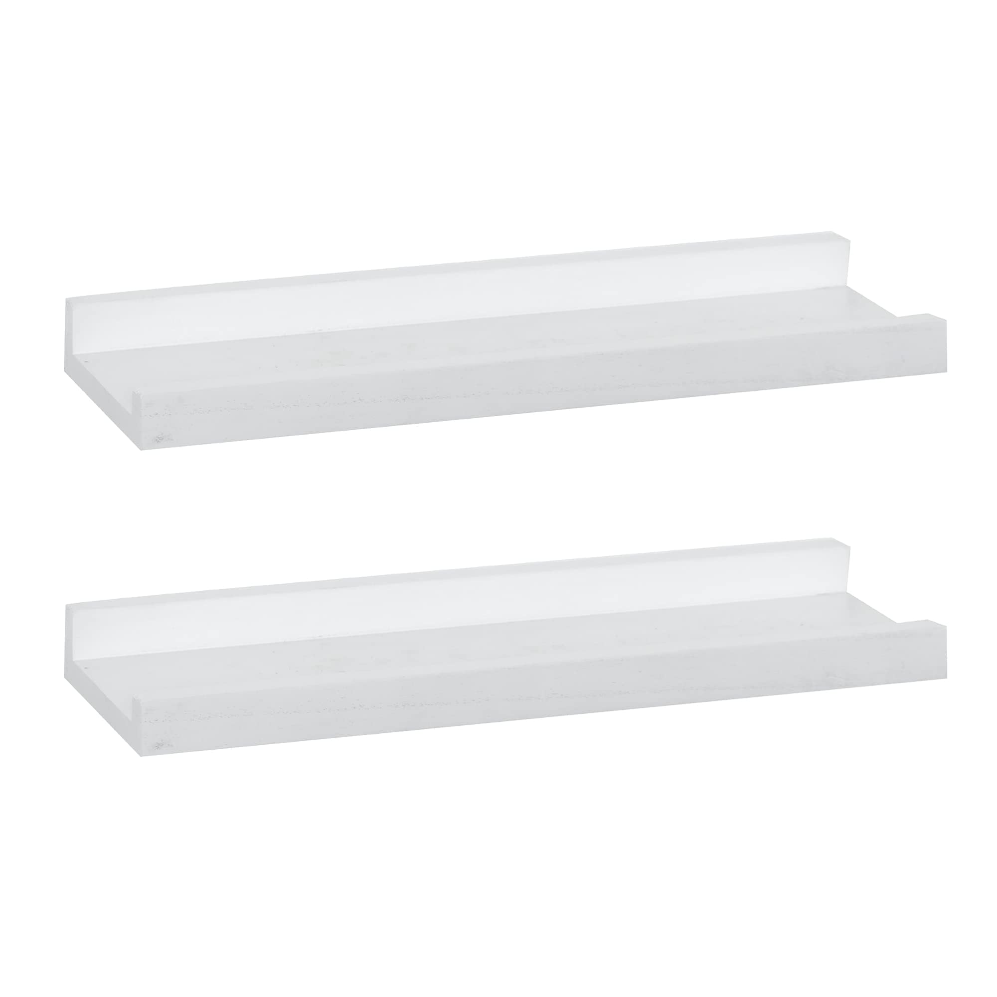 PHOENANCEE Picture Shelf Set of 2,Wood Wall Ledge with Lip,Photo Frames Book Storage Display Shelves for Living Room Bedroom Kitchen Kids Nursery,Home Office Decor(Rustic White,17 Inch)