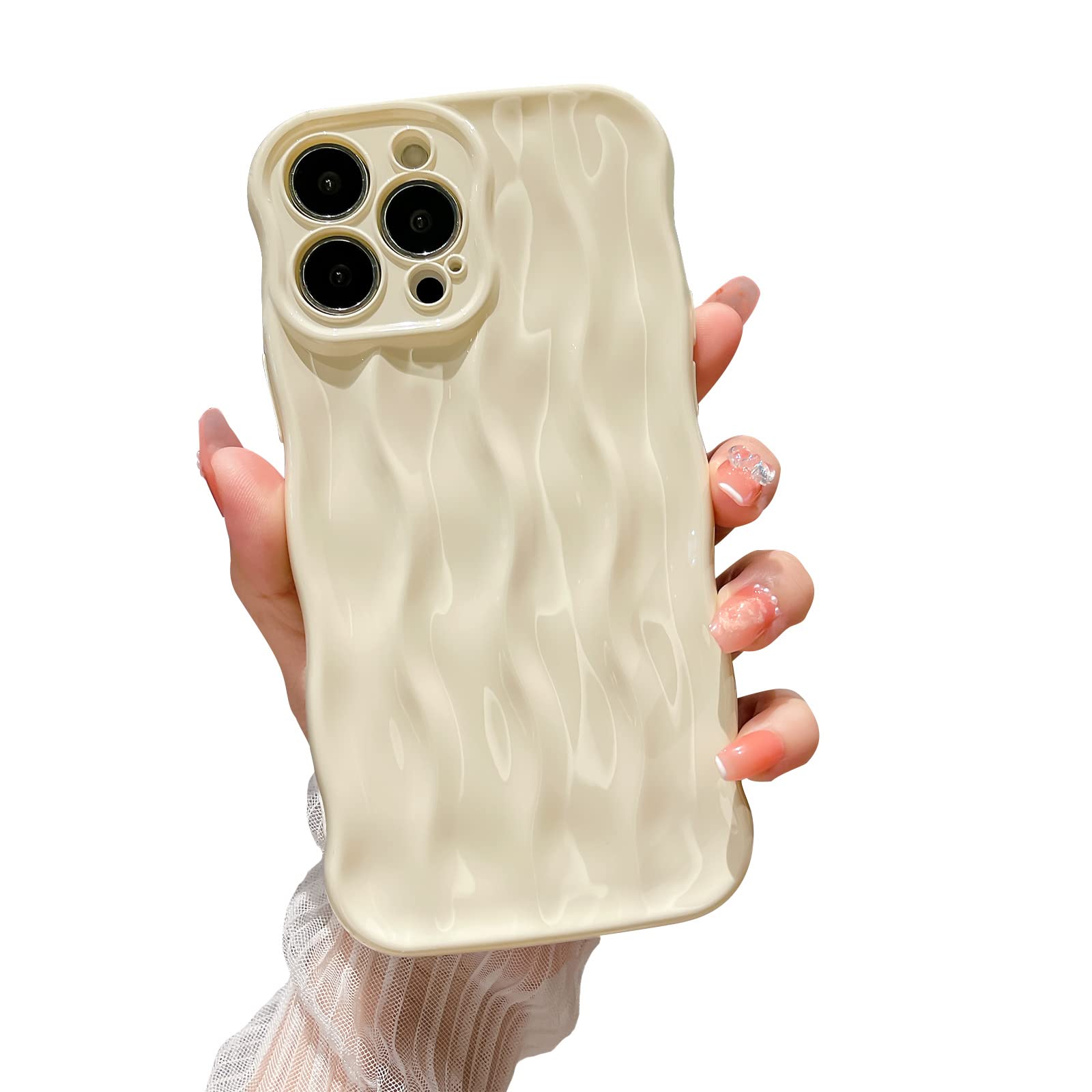 HYUEKOKO Water Ripple Pattern Case for iPhone 13 Pro Max Soft TPU Shockproof Camera Protective Back Cover for Women Girl Curly Wave Frame Phone Case for iPhone 13 Pro Max 6.7 Inch White