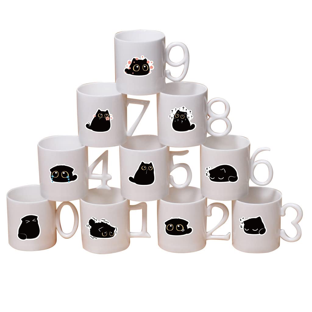 Cute Black Cat Stickers, Funny Cartoon Cat Meme Stickers Pack, 40PCS Funimost Vinyl Waterproof Animal Stickers for Water Bottle Laptop (Cat)