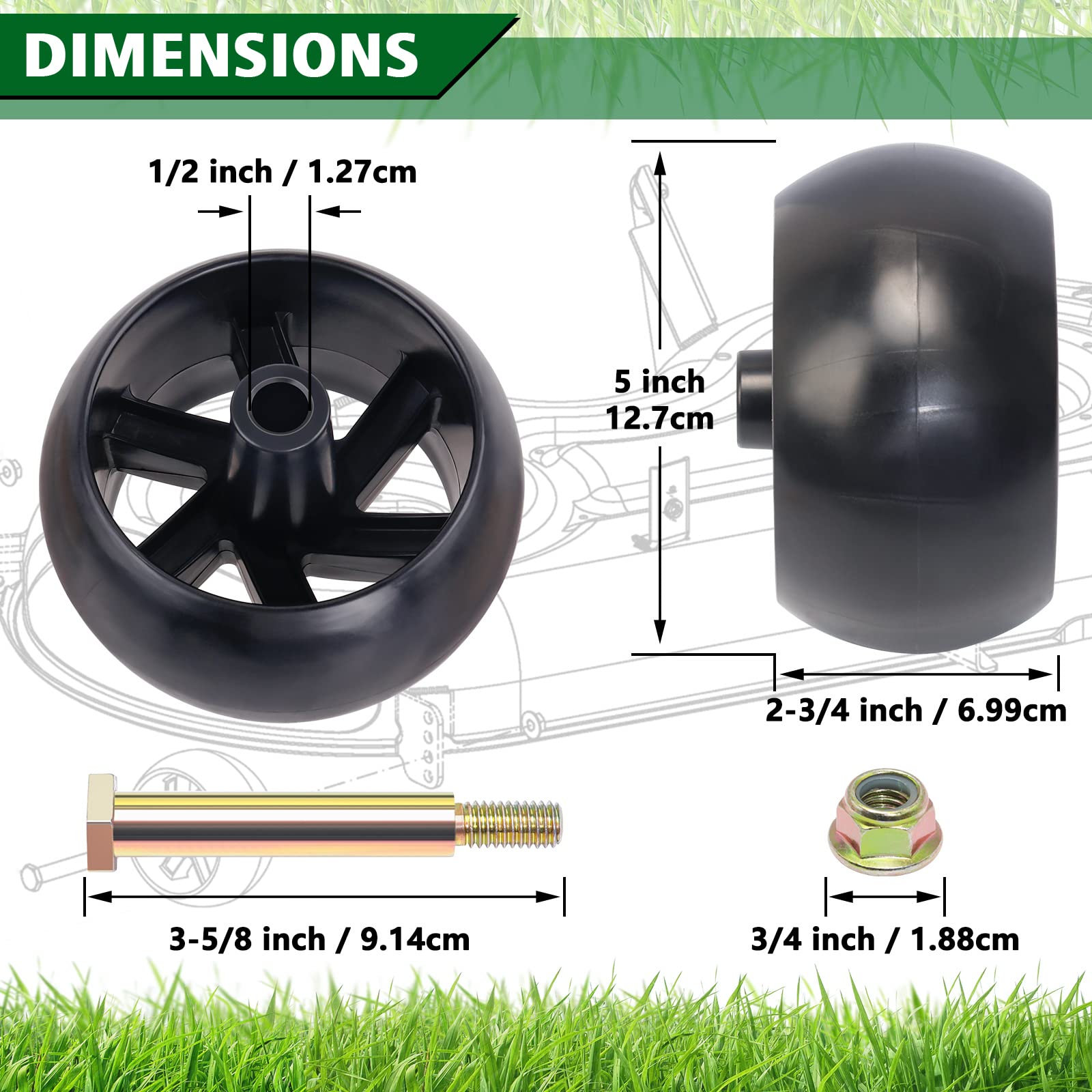 CheeMuii 4 Pack Deck Gauge Wheels Kit Fit for Most 42" 46'' 48'' 50" 52'' and 54" Decks Replace for Husqvarna 532174873 589527301 for Cub Cadet 753-04856A for MTD 133957 174873 734-03058, etc