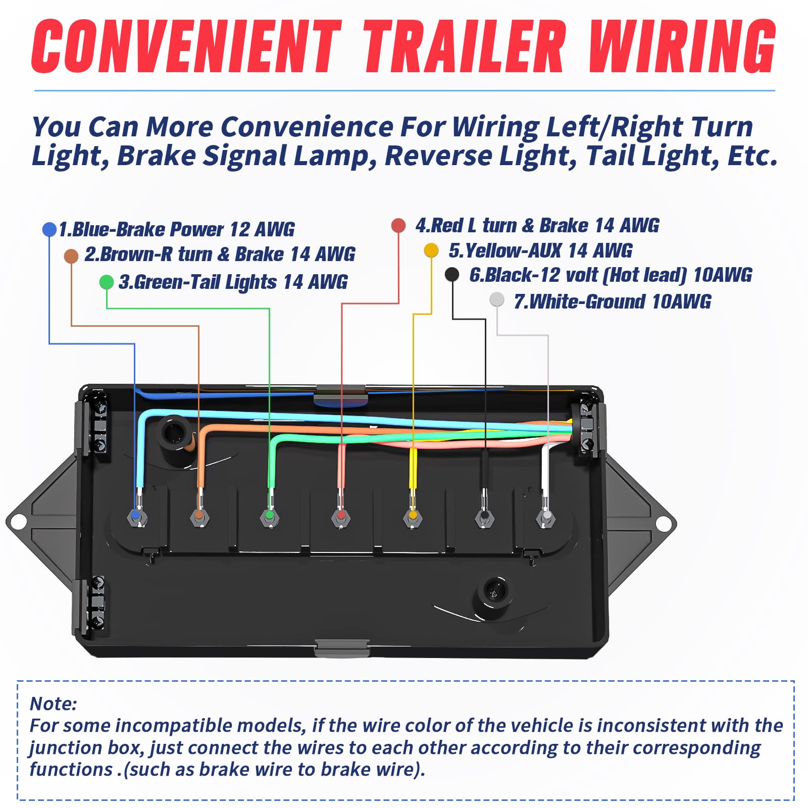 Voilamart 7 Way 8Feet Trailer Cord with 7 Gang Junction Box Kit,7 Way Trailer Wiring Harness Kit,12V Breakaway Switch and Plug Holder,Connector Cable Wiring Harness with Waterproof Junction Box