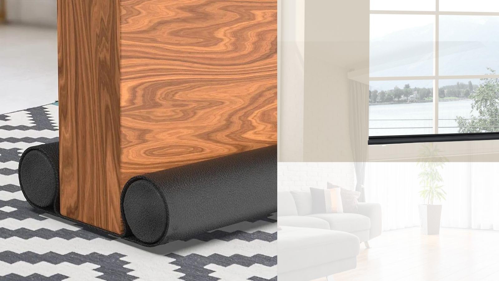 Draft Stoppers, Door Draft Stopper for Bottom of Door, Under The Door Noise Stopper, Soundproof, Lightproof, Weather Stripping Seal for Door and Window. Multi- Purpose Use. 37 Inch in (Black).