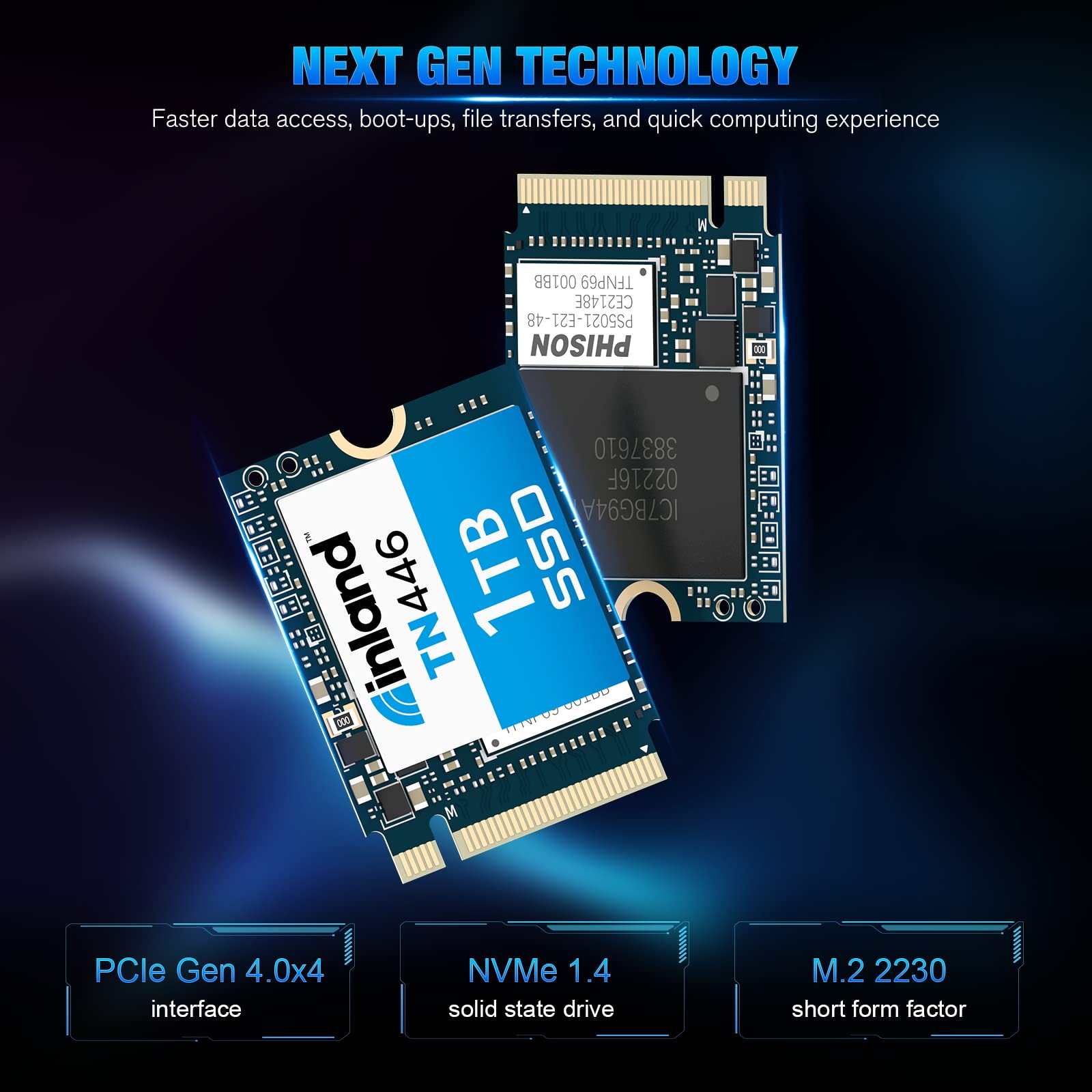 INLAND 2230 Internal SSD 1TB High Performance Gen4x4 M.2 2230 30mm Internal Solid State Drive PCIe 4.0, up to 4,700 MB/s, TN446