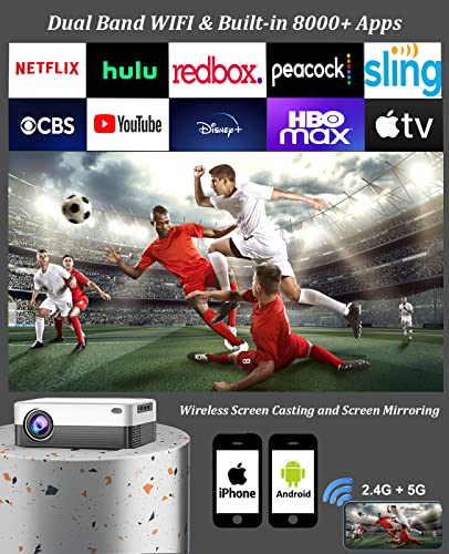 Smart Projector 1080p WiFi and Bluetooth, Arforgo 4K Supported 250 ANSI Outdoor Phone Mini Projector, Support PPT PDF Office Presentation4D 4P Keystone 50% Zoom, Prime Video, Netflix etc.