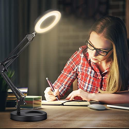 Magnifying Desk Lamp with Clamp, Toolour 2-in-1 3 Color Modes Lighted 5X Magnifying Glass with Light and Stand, 4.13'' Glass Lens, 72 PCS LED Lights for Hobbyists, Jewelers, Sewing, Close Work Craft