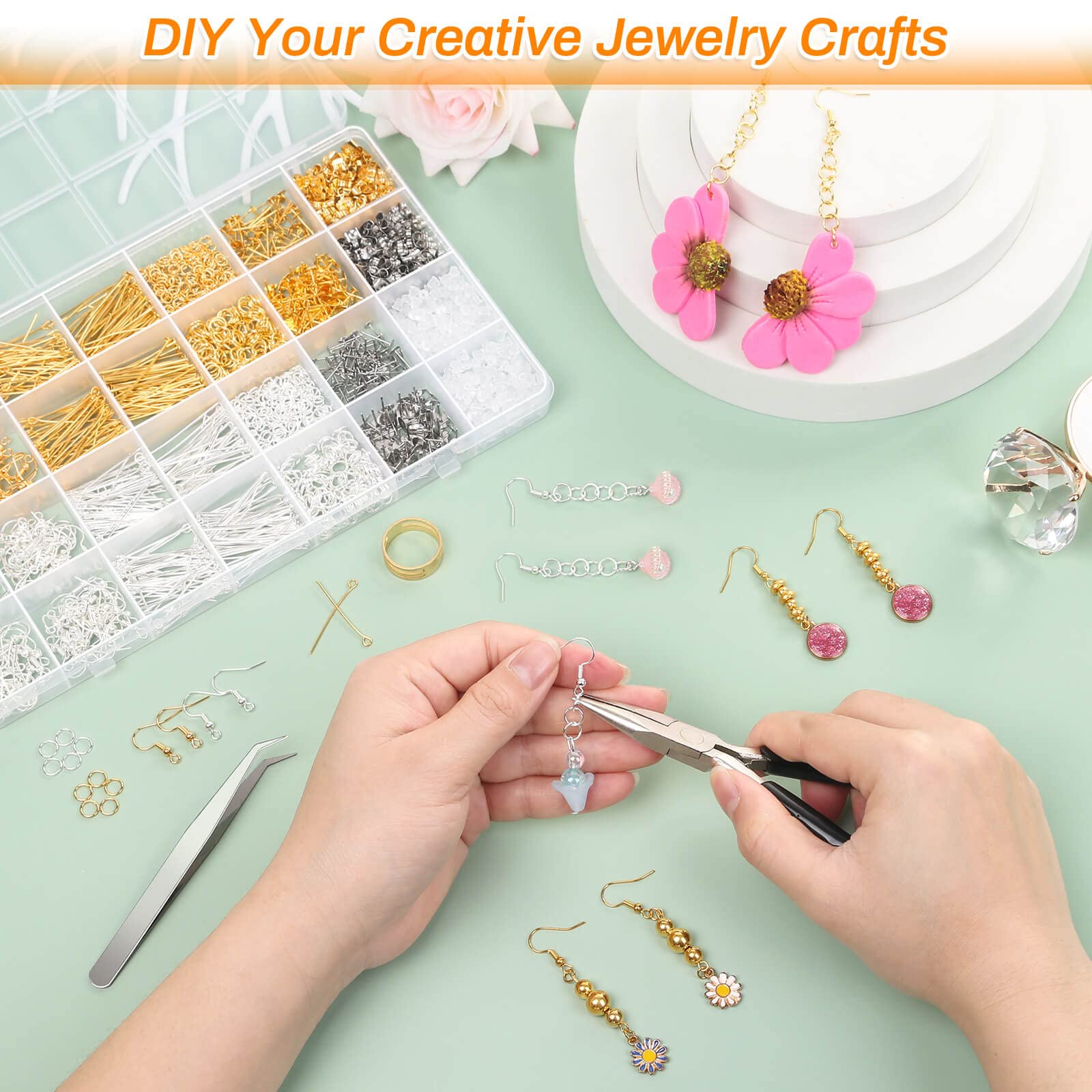 Modacraft 2000Pcs Earring Making Supplies Kit - Hypoallergenic, Includes Hooks, Findings, Posts, Backs, Pins, Jump Rings for Jewelry Making