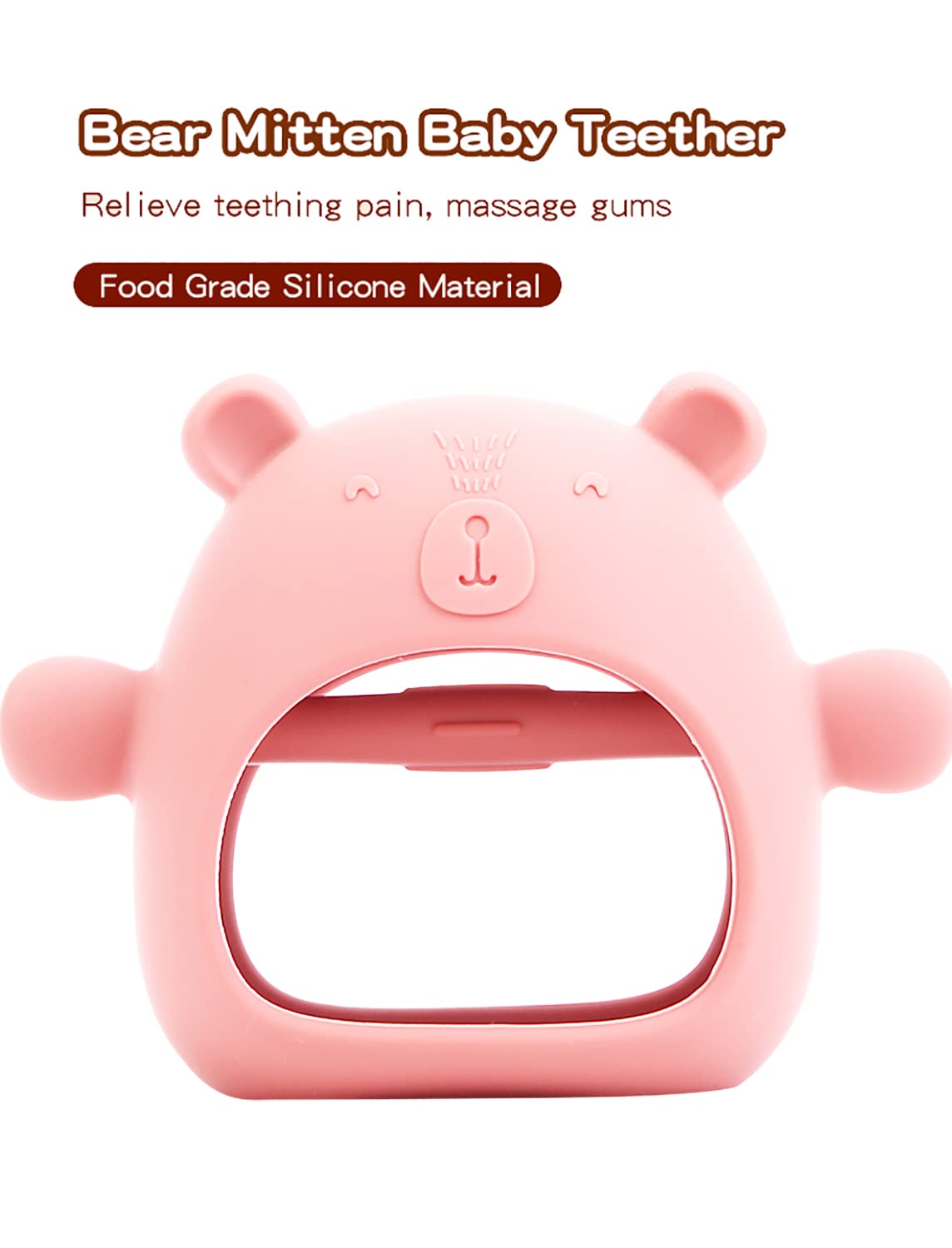 Baby Teething Toys, Foxin Bear Never Drop Silicone Teething Toys for Babies 6-12 Months,Infant Wrist Hand Baby Teether Pacifiers, Baby Chew Toys for Babies Over 3 Months Sucking Needs (Pink)