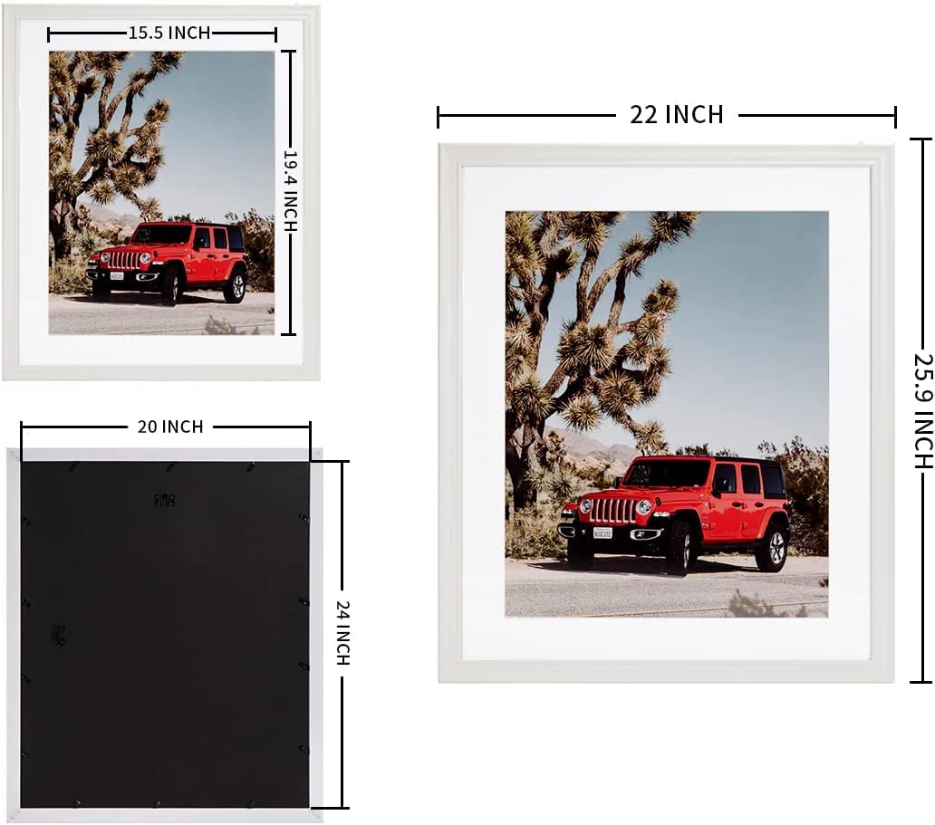 skyDrama 20x24 Picture Frame White PS Material, Display 16x20 Photo without Mat or 20x24 Poster with Mat, Light Weight High Transparent 20by24 Frame for Wall - 20"x24"/White/1Pack