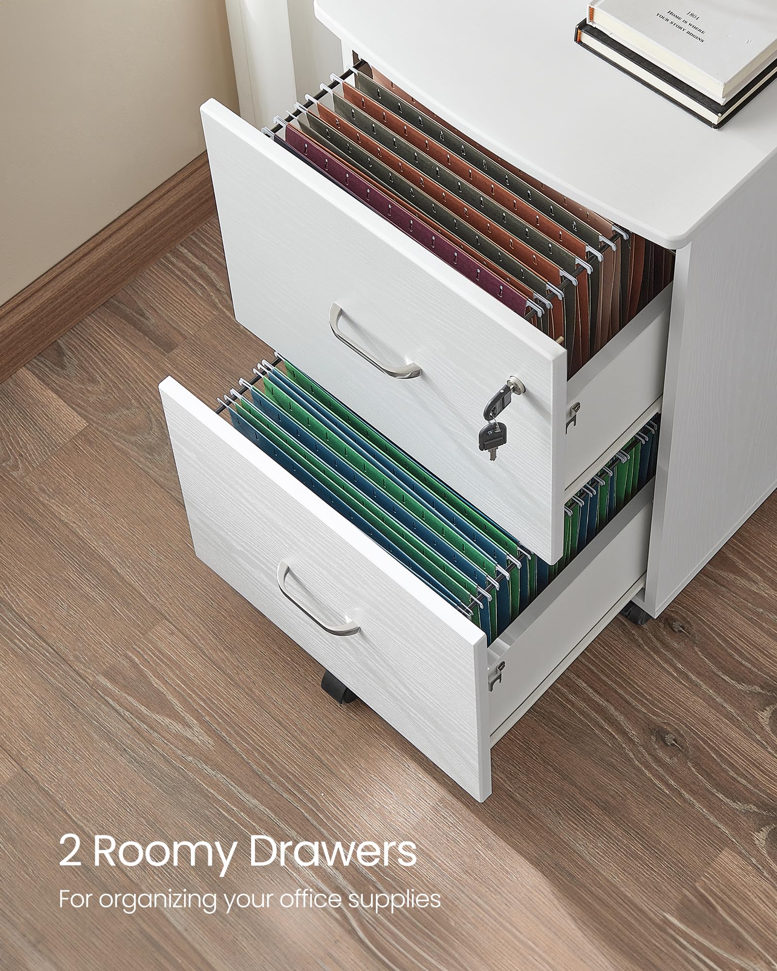 VASAGLE 2-Drawer File Cabinet, Locking Filing Cabinet for Home Office, Small Rolling File Cabinet, Printer Stand, for A4, Letter-Size, Assembly Required, Honey Brown and Ink Black ULCD027T46V2