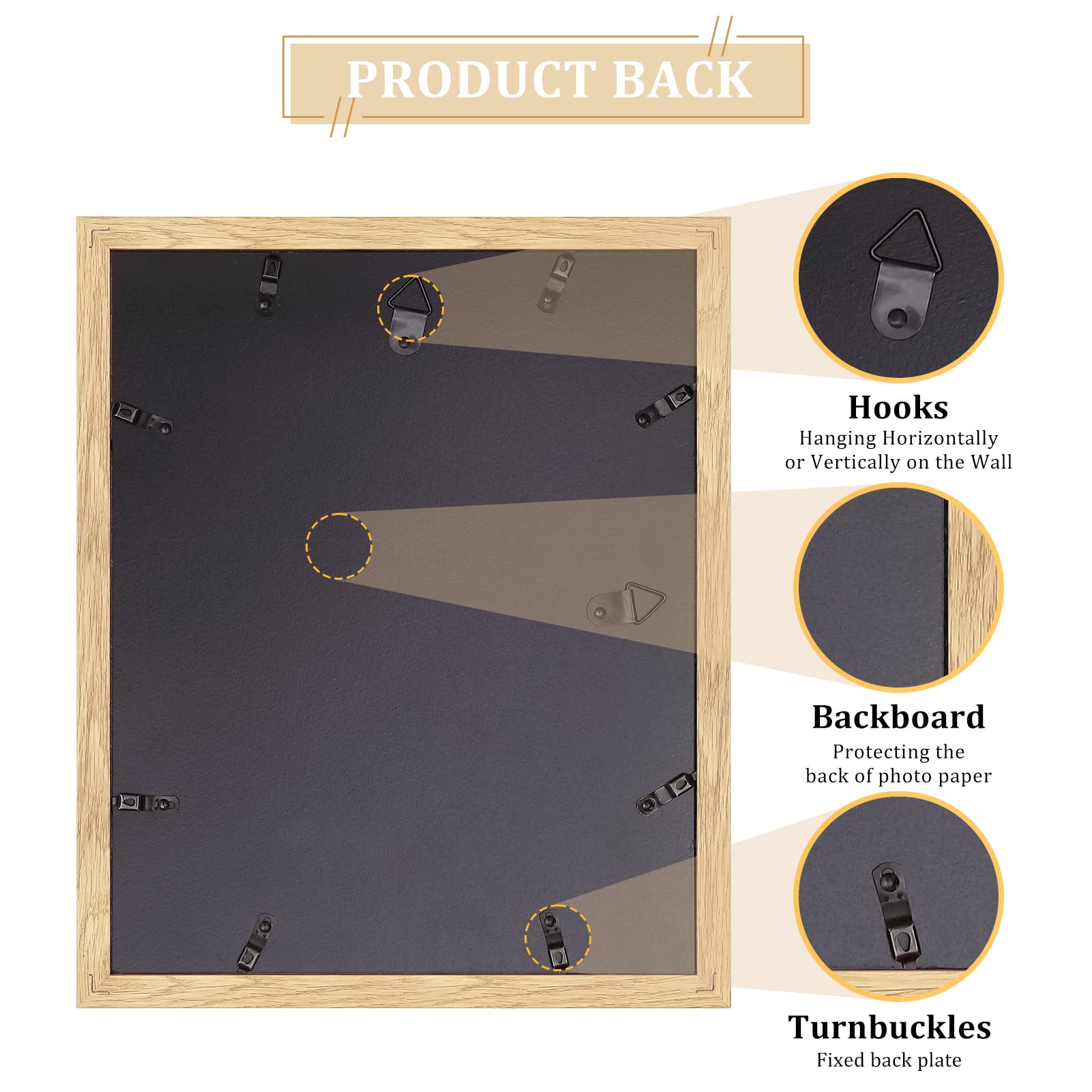 11x14 Picture Frame Set of 2, Natural Wood Photo Frame Display Pictures 8x10 with Mat or Two 5x7 with Mat & 11x14 Without Mat with Plexiglass for High Definition Wall Mounting Horizontal or Vertical