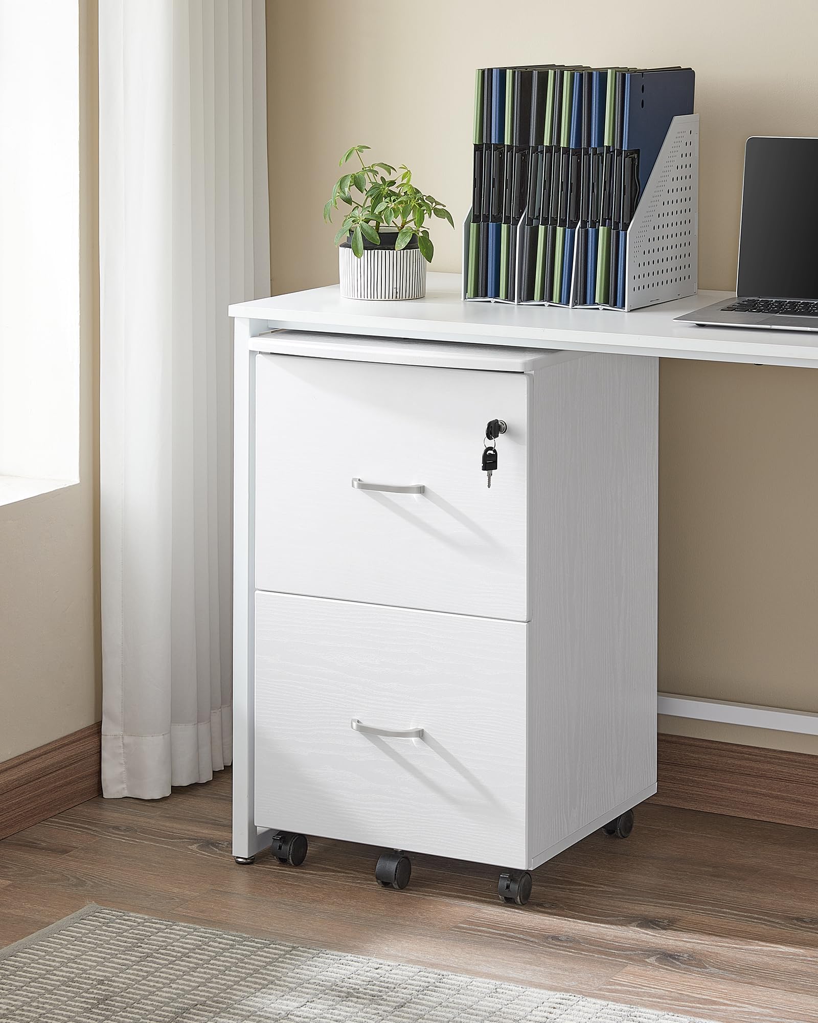 VASAGLE 2-Drawer File Cabinet, Locking Filing Cabinet for Home Office, Small Rolling File Cabinet, Printer Stand, for A4, Letter-Size, Assembly Required, Honey Brown and Ink Black ULCD027T46V2