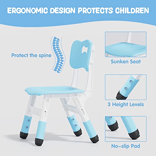 Brelley Toddler Table and Chairs Set for 4,Kids Study Table and Chair Set, Height-Adjustable, Graffiti Desktop, Children Activity Table for Daycare, Classroom, Home