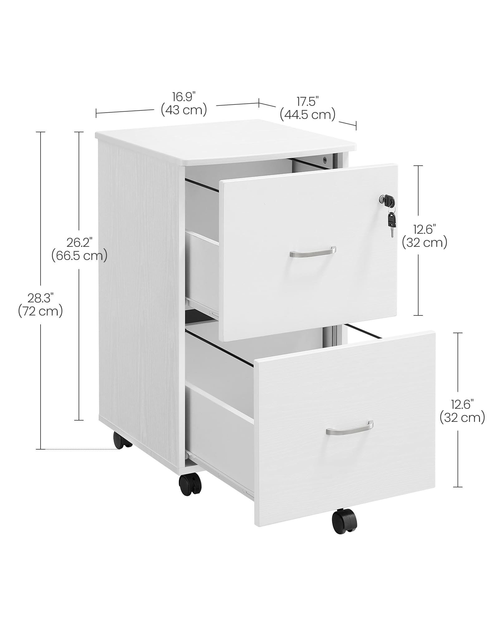 VASAGLE 2-Drawer File Cabinet, Locking Filing Cabinet for Home Office, Small Rolling File Cabinet, Printer Stand, for A4, Letter-Size, Assembly Required, Honey Brown and Ink Black ULCD027T46V2