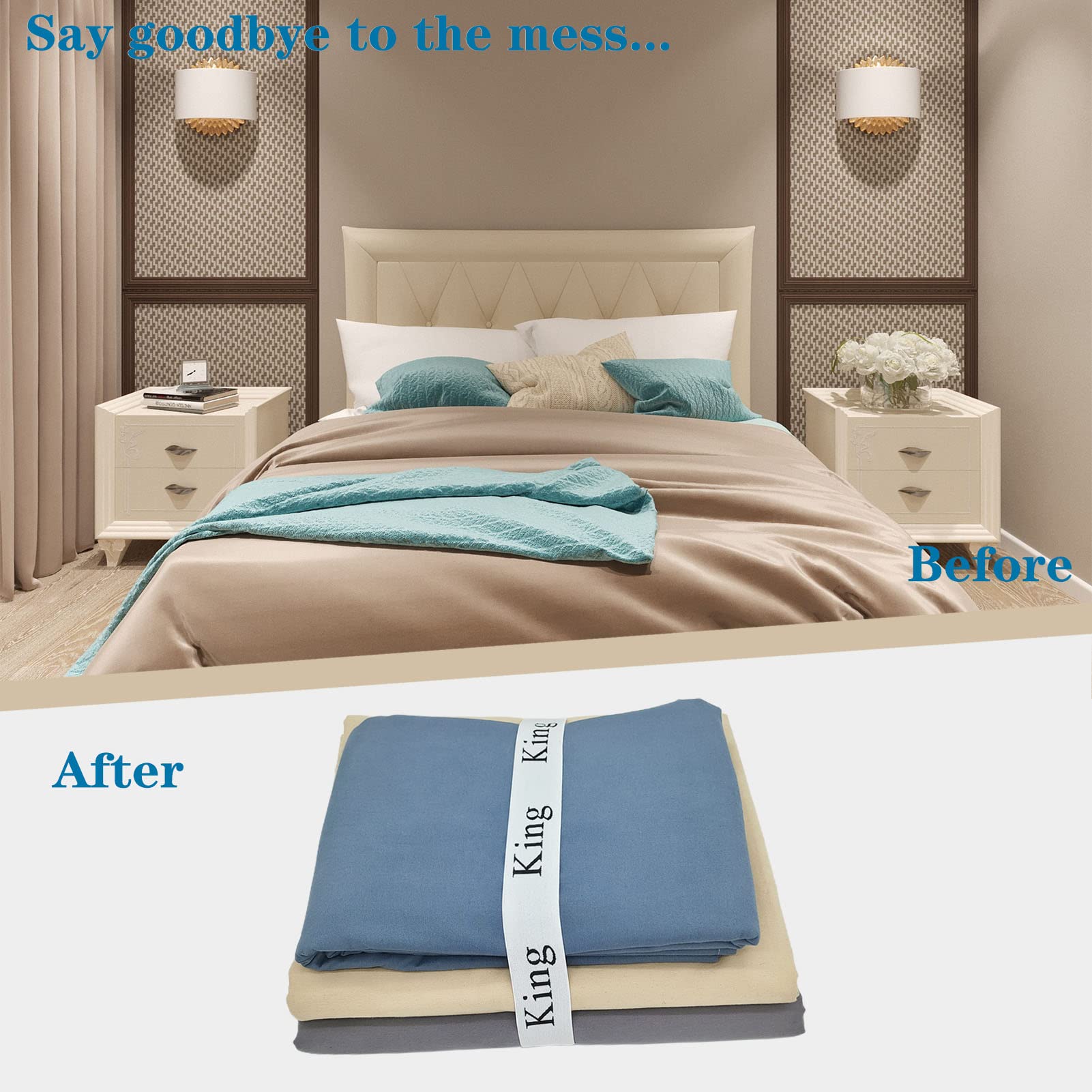 Maletnd 12 Pieces Bed Sheet Organizer Bands, Closet Organization Sheet Straps, Linen Labels Bedding Bands, Elastic Bed Sheet Storage Sheet Keepers (6PcsQueen 6PcsKing )