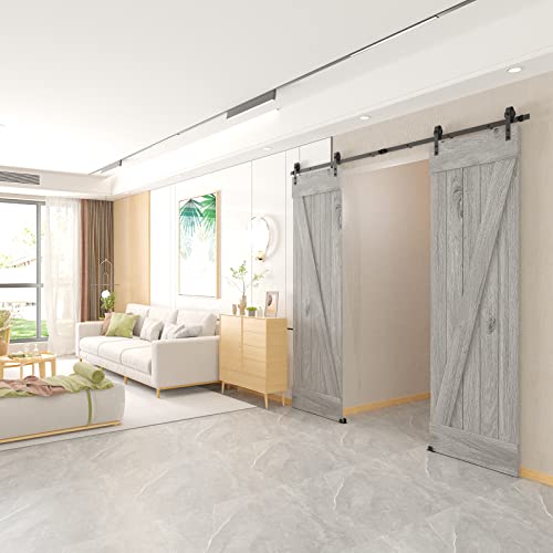 Dondelight 8FT Sliding Barn Door Hardware Track Kit for Double Door, Heavy Duty Modular Sliding Door Track Hardware Set for Interior & Exterior Door