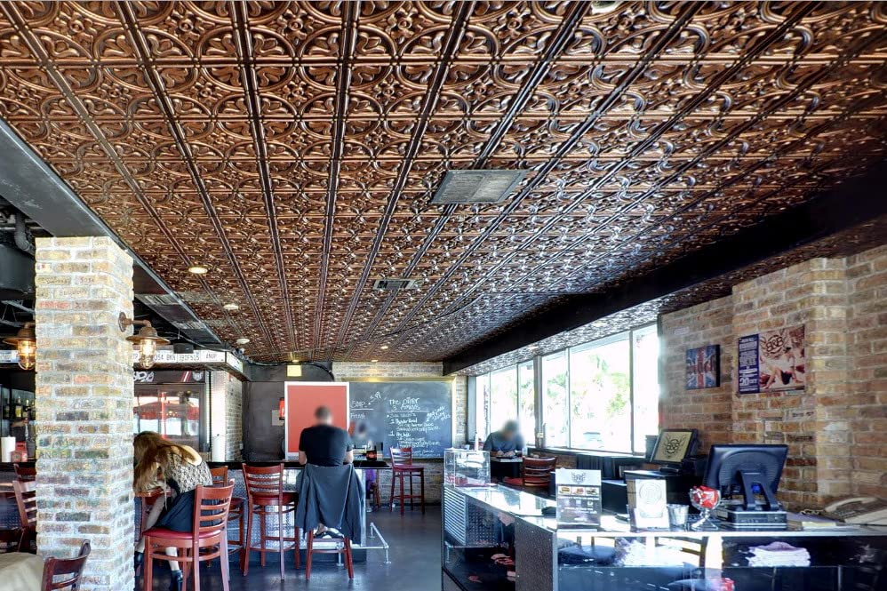 Faux Tin Glue Up Ceiling tile #148 Antique Copper pack of 10 2'X2' tiles (~ 40 sq.ft). Easy to install decorative ceiling tiles. Gorgeous antique look PVC tiles. Great as a backdrop.