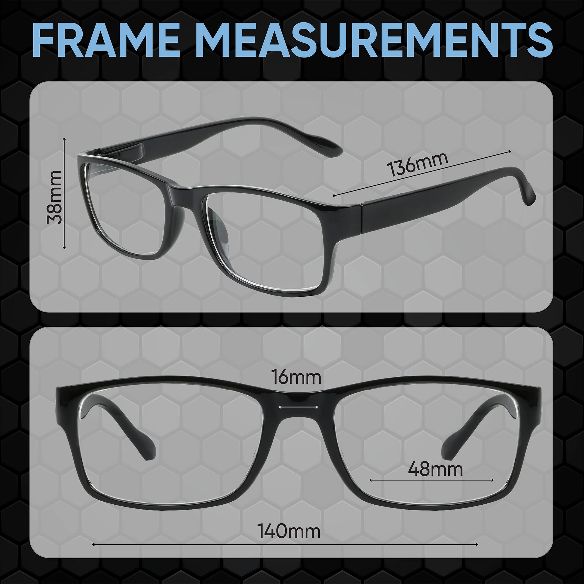 Yogo Vision Reading Glasses Men Women Readers Lightweight Eyeglasses Standard Fit Rectangle Style Anti Glare Filter 5 Pairs Black 2