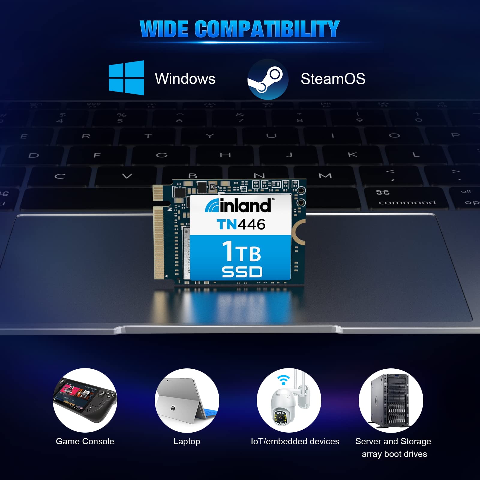 INLAND 2230 Internal SSD 1TB High Performance Gen4x4 M.2 2230 30mm Internal Solid State Drive PCIe 4.0, up to 4,700 MB/s, TN446