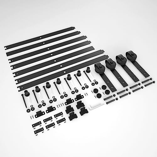 Dondelight 8FT Sliding Barn Door Hardware Track Kit for Double Door, Heavy Duty Modular Sliding Door Track Hardware Set for Interior & Exterior Door