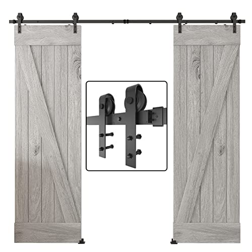 Dondelight 8FT Sliding Barn Door Hardware Track Kit for Double Door, Heavy Duty Modular Sliding Door Track Hardware Set for Interior & Exterior Door