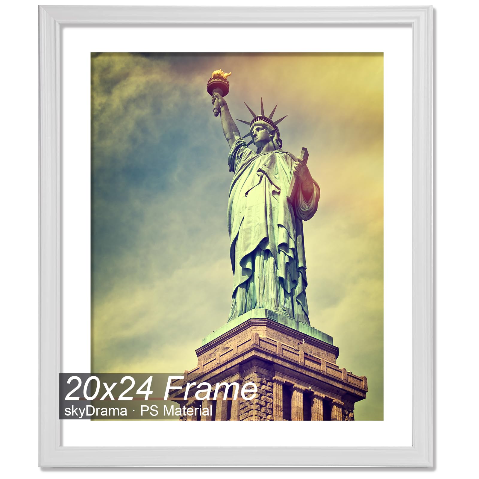 skyDrama 20x24 Picture Frame White PS Material, Display 16x20 Photo without Mat or 20x24 Poster with Mat, Light Weight High Transparent 20by24 Frame for Wall - 20"x24"/White/1Pack