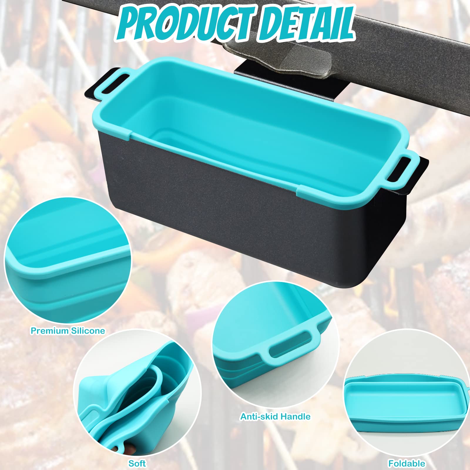 CANIPHA 2Pcs Silicone Grease Cup Liners for Blackstone 17/22/28/30/36 Inch Griddle, Foldable Catcher Tray Liner, Reusable Drip Pan for Black Stone Trays Gate, Griddle Accessories(Blue, Red)