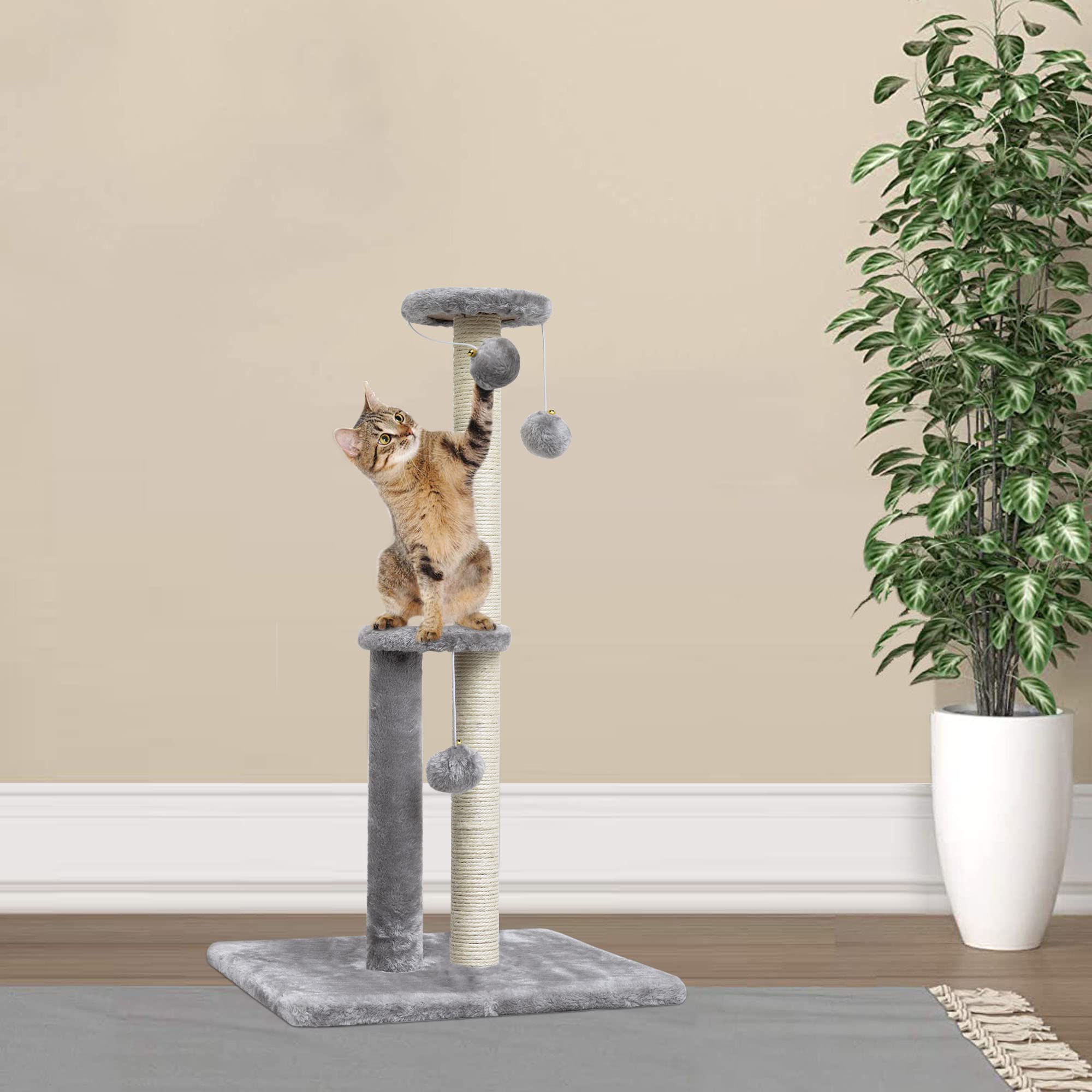 SYANDLVY 29" Tall Cat Scratching Post for Indoor Cats, Kittens Post Scratcher with Sisal Rope, Scratch Tree with Hanging Balls for Play