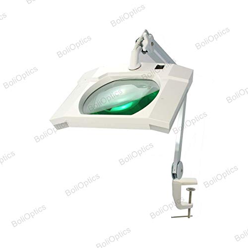 (Glass Lens) Professional LED Magnifying Lamp with Clamp, 7x6 inch Glass Lens, 1200 Lumens 5600K-6000K Daylight Bright 60 SMD LED, Work Light Mounting Bracket Clamp (5 Diopter) BoliOptics MG16302211