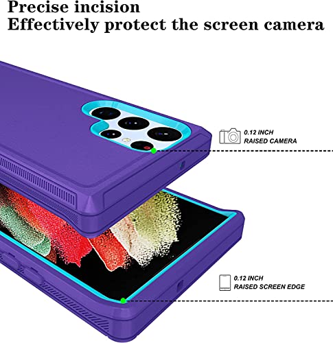 Qinmay Phone Case for Samsung Galaxy S23 Ultra Case with HD Screen Protector, Heavy Duty Shockproof & Dropproof 3-Layer Cover Phone Case for Galaxy S23 Ultra (Purple)