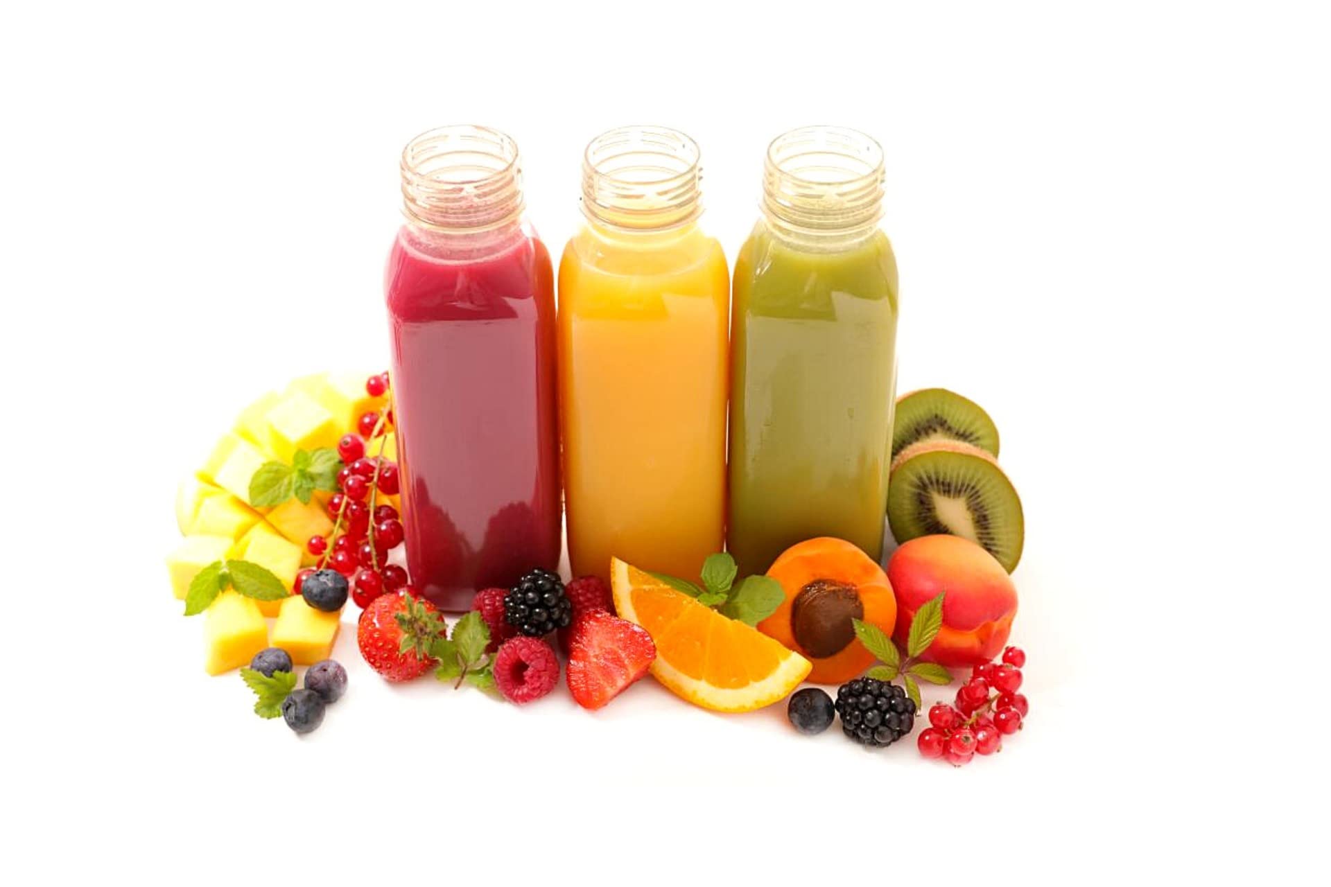 Jaojaopn 10 oz plastic bottles with caps, juice containers with lids for fridge reusable, juice bottles for juicing smoothie milk ginger shots. 8 Pcs