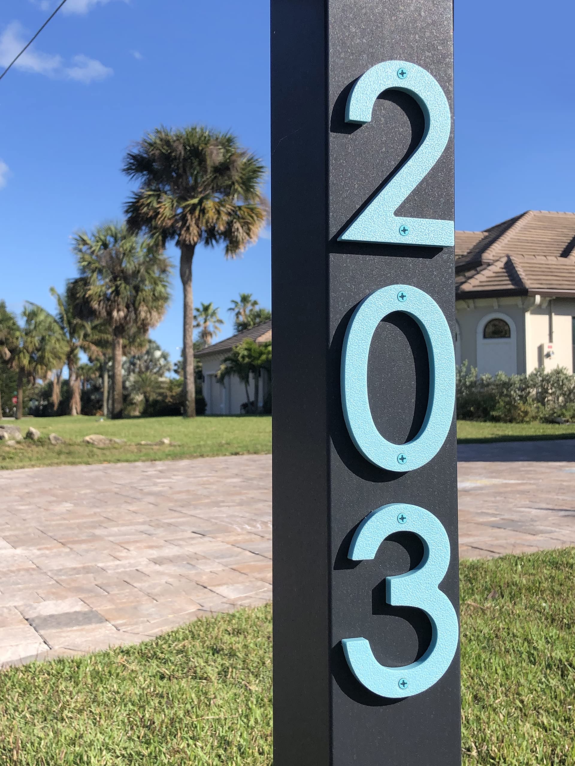 Aqua House Numbers for Mailbox Post, 4 Inches tall, plastic with stainless steel screws included (B)