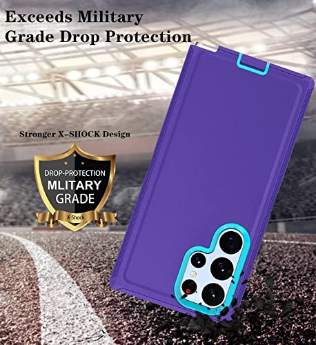 Qinmay Phone Case for Samsung Galaxy S23 Ultra Case with HD Screen Protector, Heavy Duty Shockproof & Dropproof 3-Layer Cover Phone Case for Galaxy S23 Ultra (Purple)