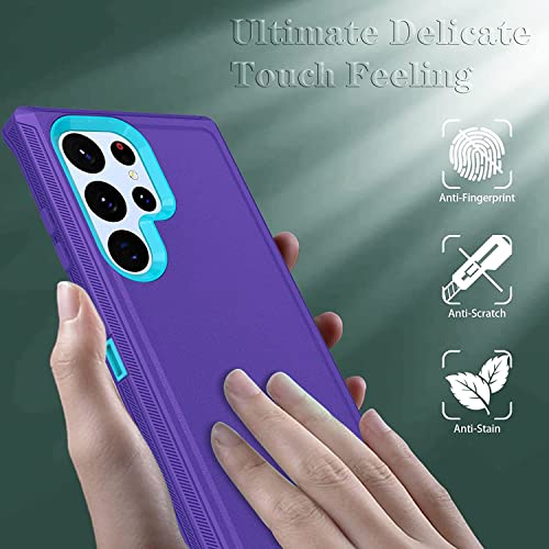 Qinmay Phone Case for Samsung Galaxy S23 Ultra Case with HD Screen Protector, Heavy Duty Shockproof & Dropproof 3-Layer Cover Phone Case for Galaxy S23 Ultra (Purple)