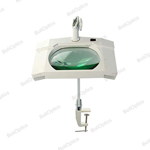 (Glass Lens) Professional LED Magnifying Lamp with Clamp, 7x6 inch Glass Lens, 1200 Lumens 5600K-6000K Daylight Bright 60 SMD LED, Work Light Mounting Bracket Clamp (5 Diopter) BoliOptics MG16302211