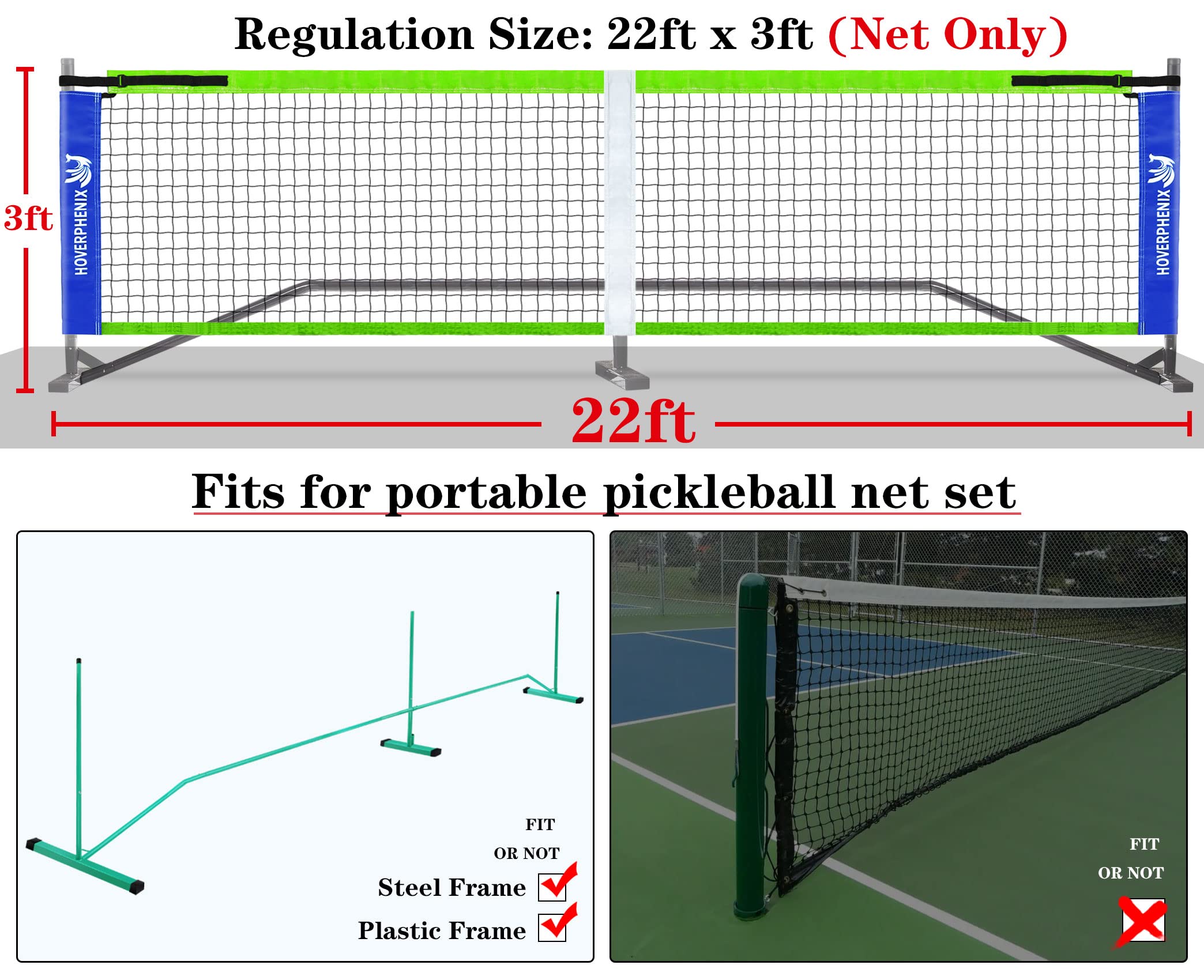 Pickle Ball Replacement Net 22ft x 3ft for Indoor and Outdoor Fits for Most Free-Standing Pickle Ball Frame Come with 4 Outdoor Pickle Balls (Net Only)