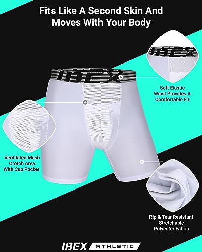 Ibex Athletic Youth Compression Shorts with Protective Cup - Youth Cup Underwear with Cup, Boys Compression Shorts - Y Small White