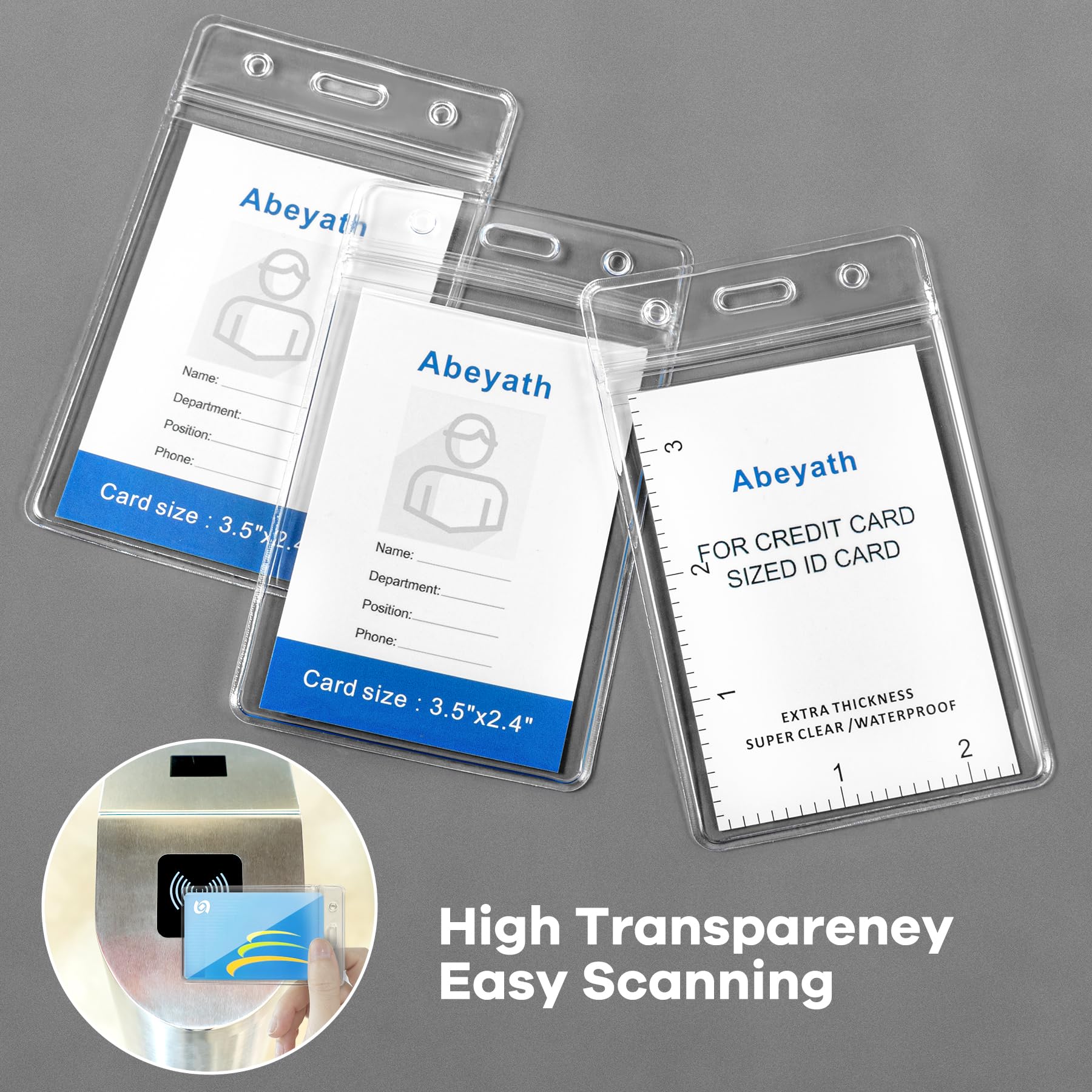 Abeyath 200 Pack Extra Thick ID Badge Holder Vertical Clear ID Card Holder with Waterproof Resealable Zip Name Tag Holder for Nurses, ​School and Office（ 2.25x2.5Inch）