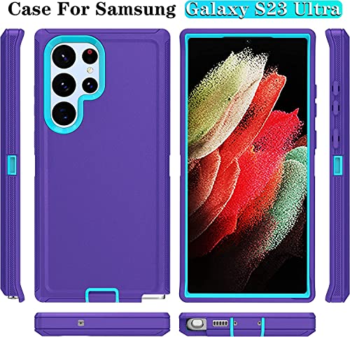Qinmay Phone Case for Samsung Galaxy S23 Ultra Case with HD Screen Protector, Heavy Duty Shockproof & Dropproof 3-Layer Cover Phone Case for Galaxy S23 Ultra (Purple)