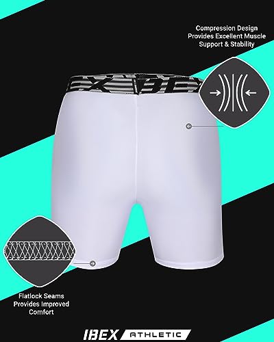 Ibex Athletic Youth Compression Shorts with Protective Cup - Youth Cup Underwear with Cup, Boys Compression Shorts - Y Small White