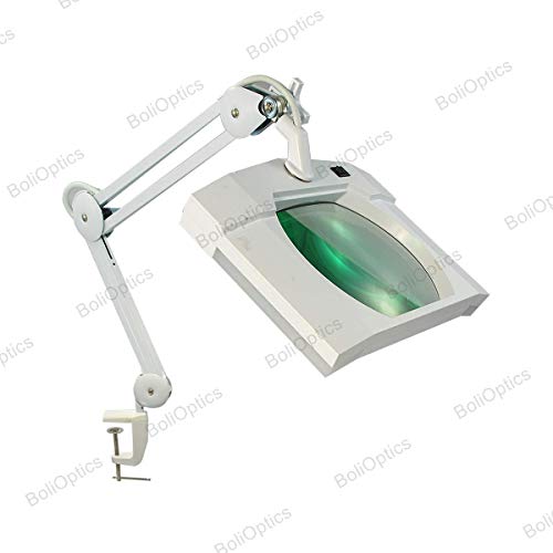 (Glass Lens) Professional LED Magnifying Lamp with Clamp, 7x6 inch Glass Lens, 1200 Lumens 5600K-6000K Daylight Bright 60 SMD LED, Work Light Mounting Bracket Clamp (5 Diopter) BoliOptics MG16302211