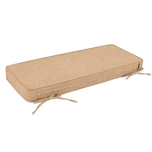 sutailocus Bench Cushion Double Piping Indoor/Outdoor Bench Cushion Bench Cushions for Indoor Furniture, Indoor Window/Piano/Porch Swing Cushion with Adjustable Ties (36x14x3, Khaki)