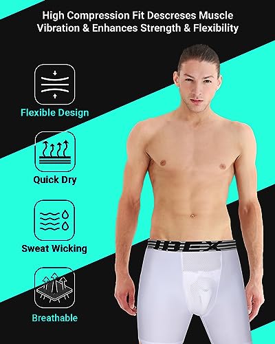 Ibex Athletic Youth Compression Shorts with Protective Cup - Youth Cup Underwear with Cup, Boys Compression Shorts - Y Small White